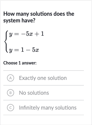 (Solved)-How many solutions does the system have? {[y=-5x+1],[y=1-5x